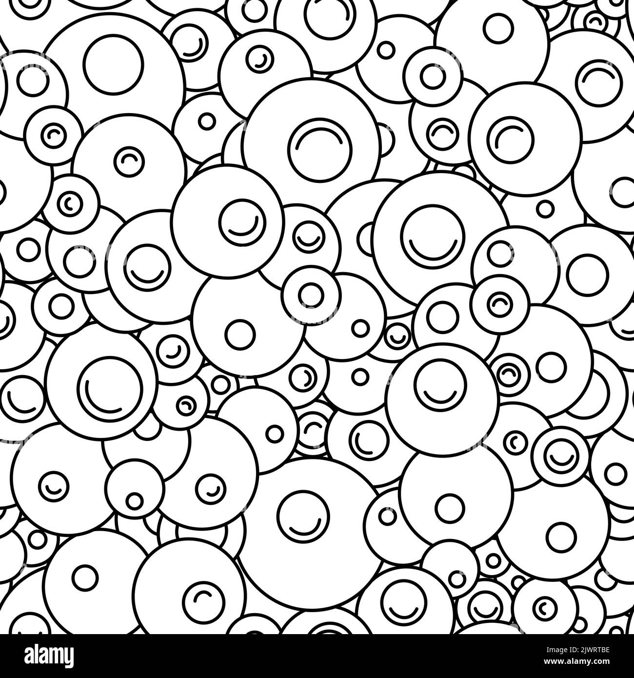 Seamless black and white vector pattern of circles and arcs. Geometric pattern dense bubbles in ...