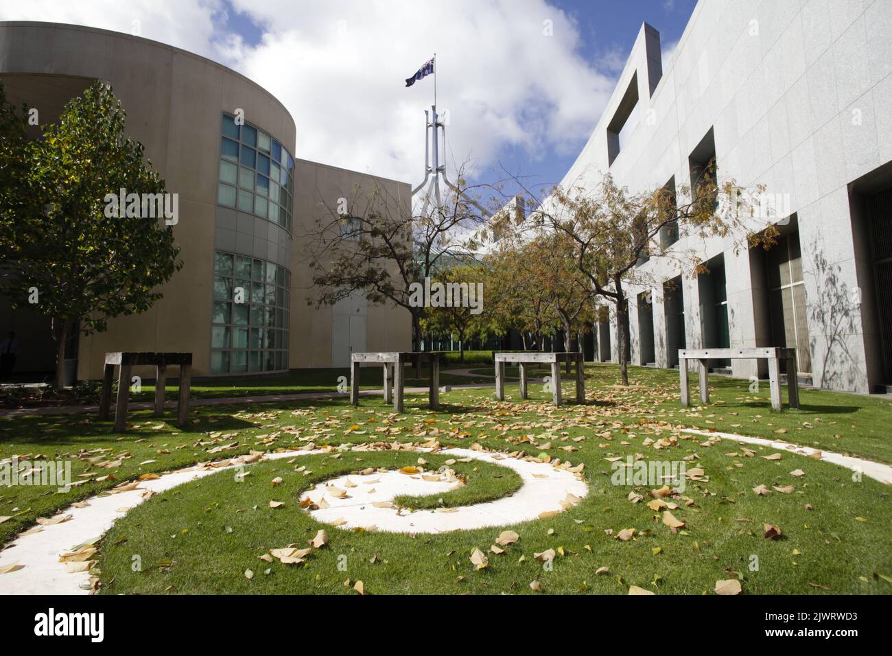 View of one of the many courtyards around Parliament House in Canberra ...