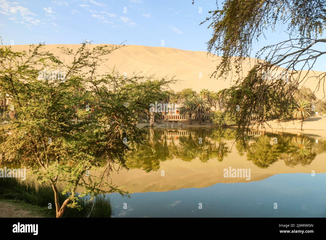 Huacachina - an oasis in the middle of the Peruvian desert, view of ...