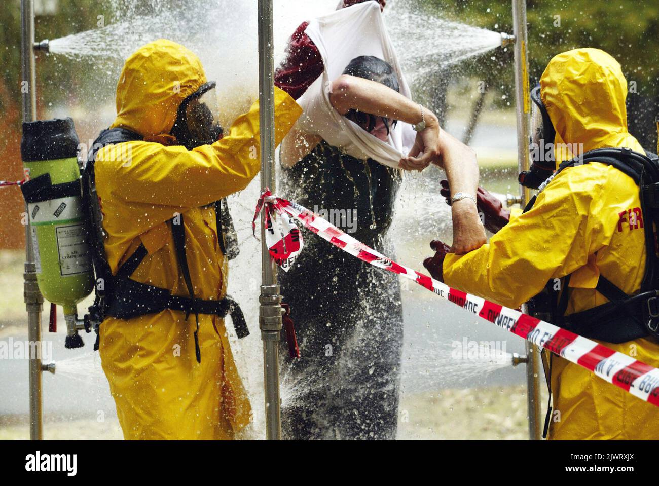 PA PHOTOS/AAP - UK USE ONLY : Volunteer victim Lyn James is put through ...
