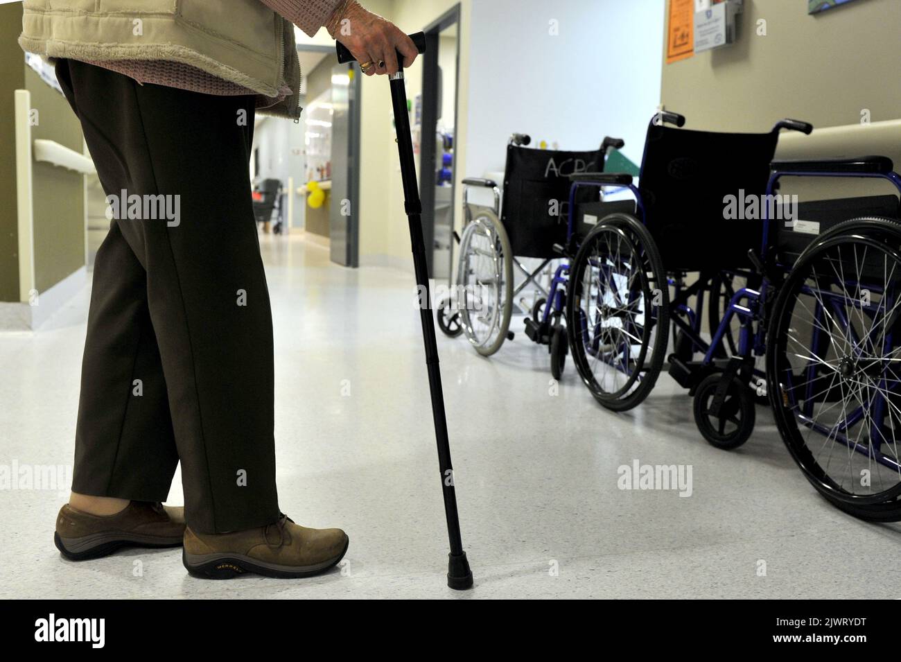 A woman uses a walking stick to assist her mobility in Canberra, Friday ...