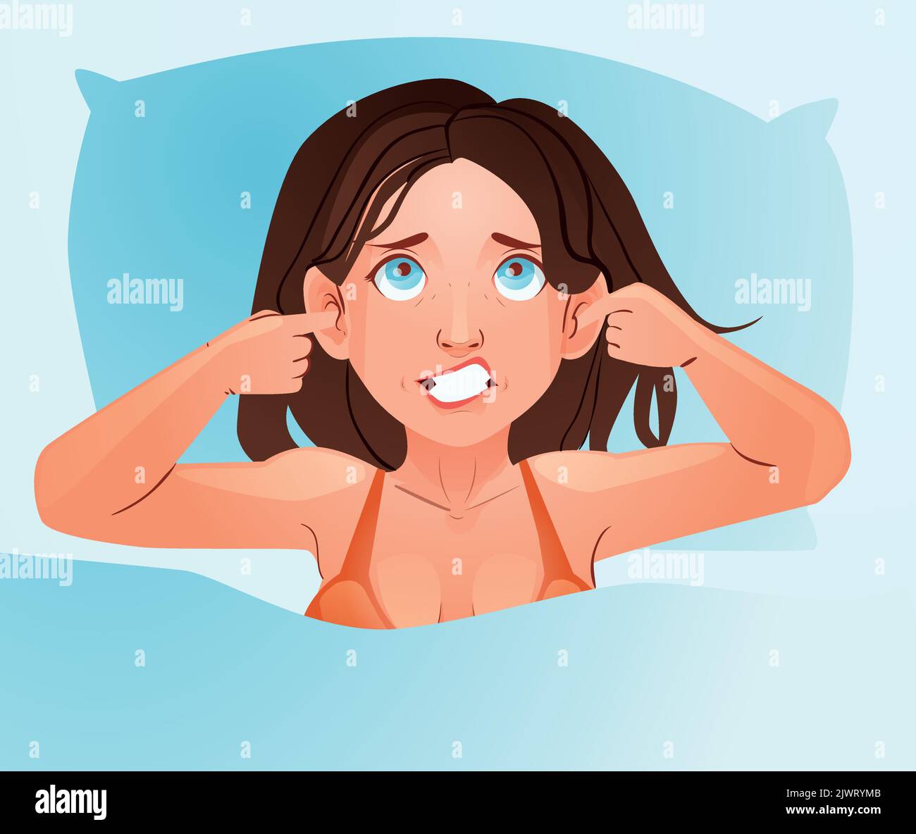 Young Woman Lies In Bed Stock Vector Images Alamy