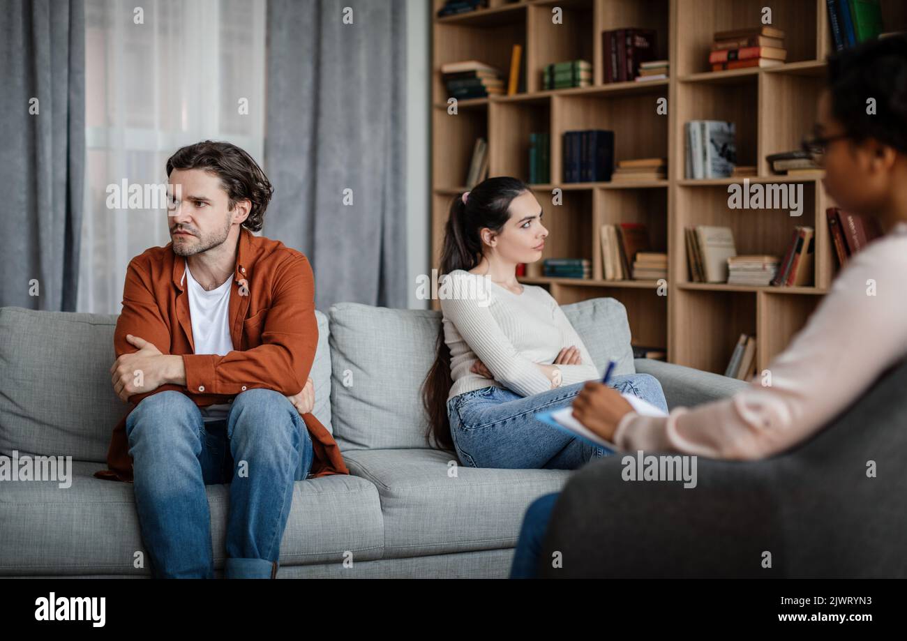 Quarrel And Scandal Sad Caucasian Millennial Husband Ignores Woman On