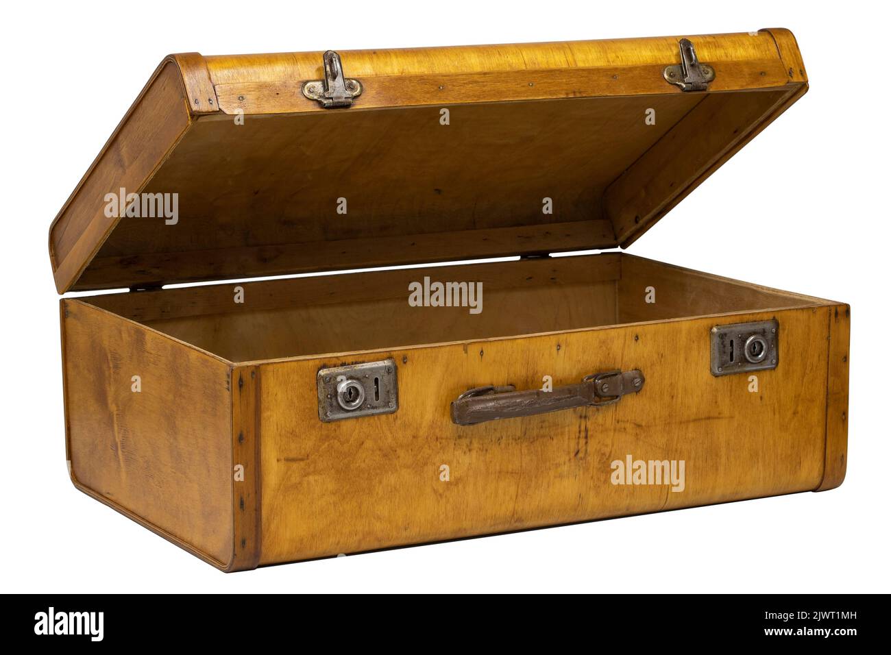Old plywood chest box isolated on white background Stock Photo - Alamy