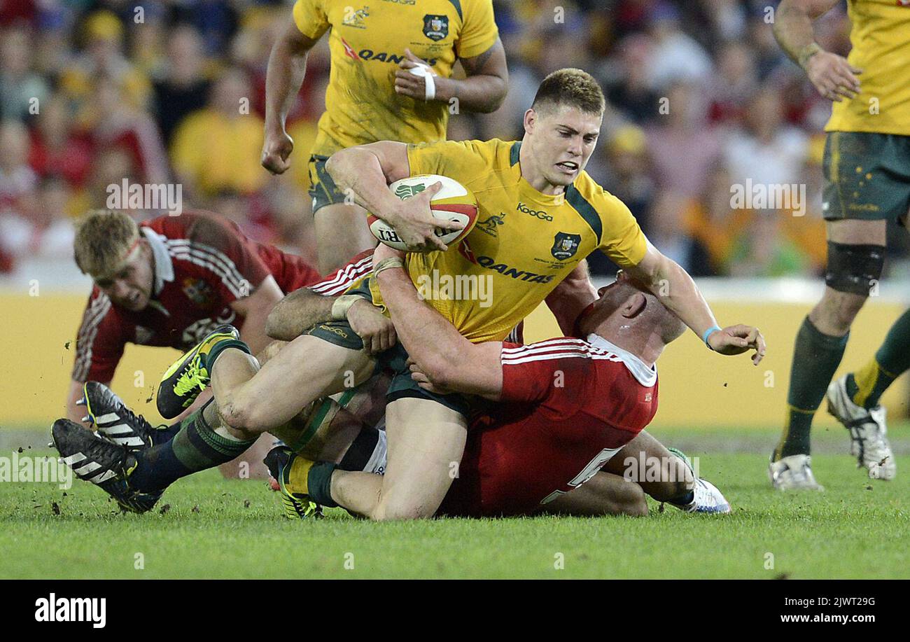 James O'Connor is tackled by Paul O'Connell during the First Test match ...