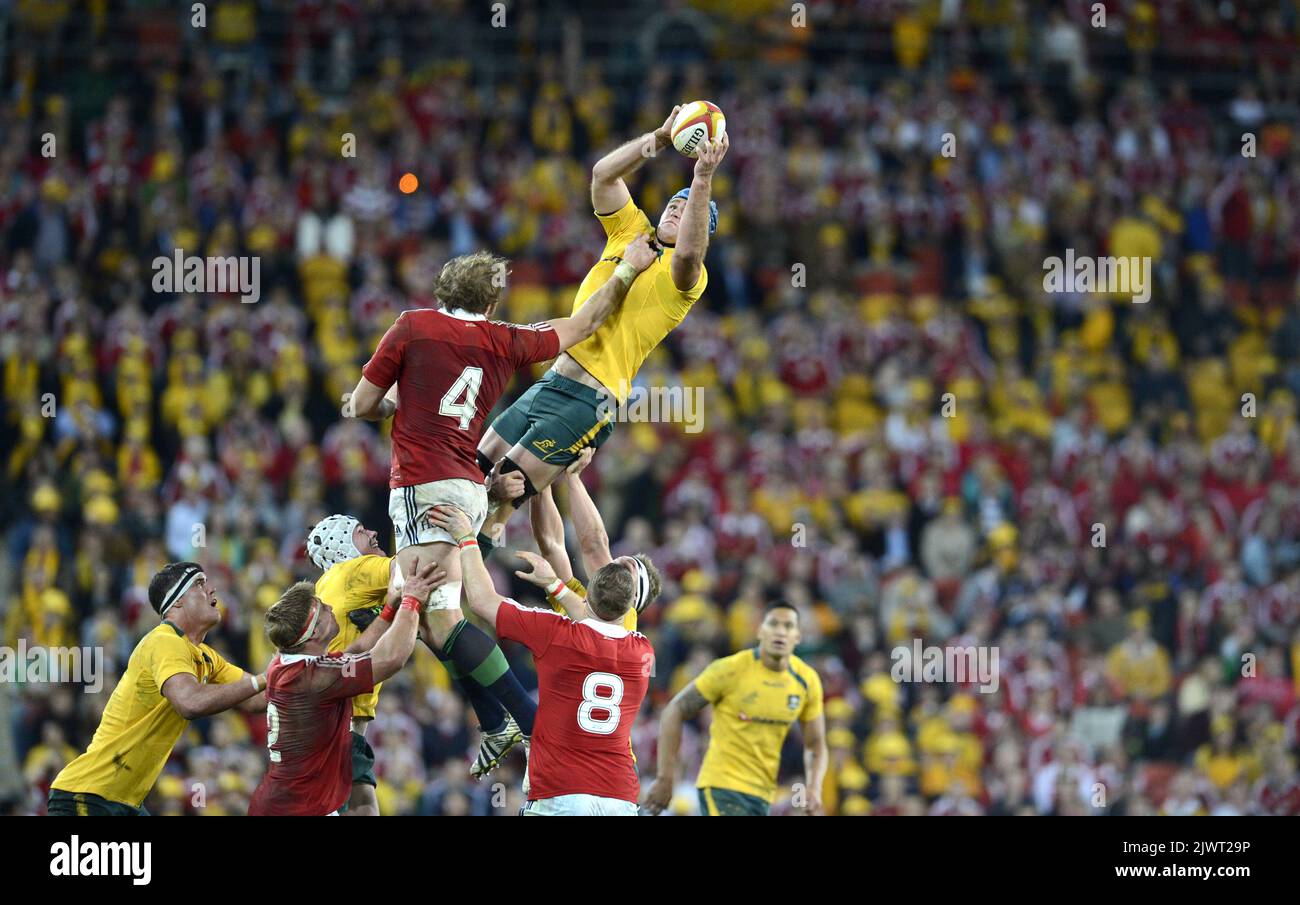 James Horwill wins a lineout during the First Test match at the Suncorp ...