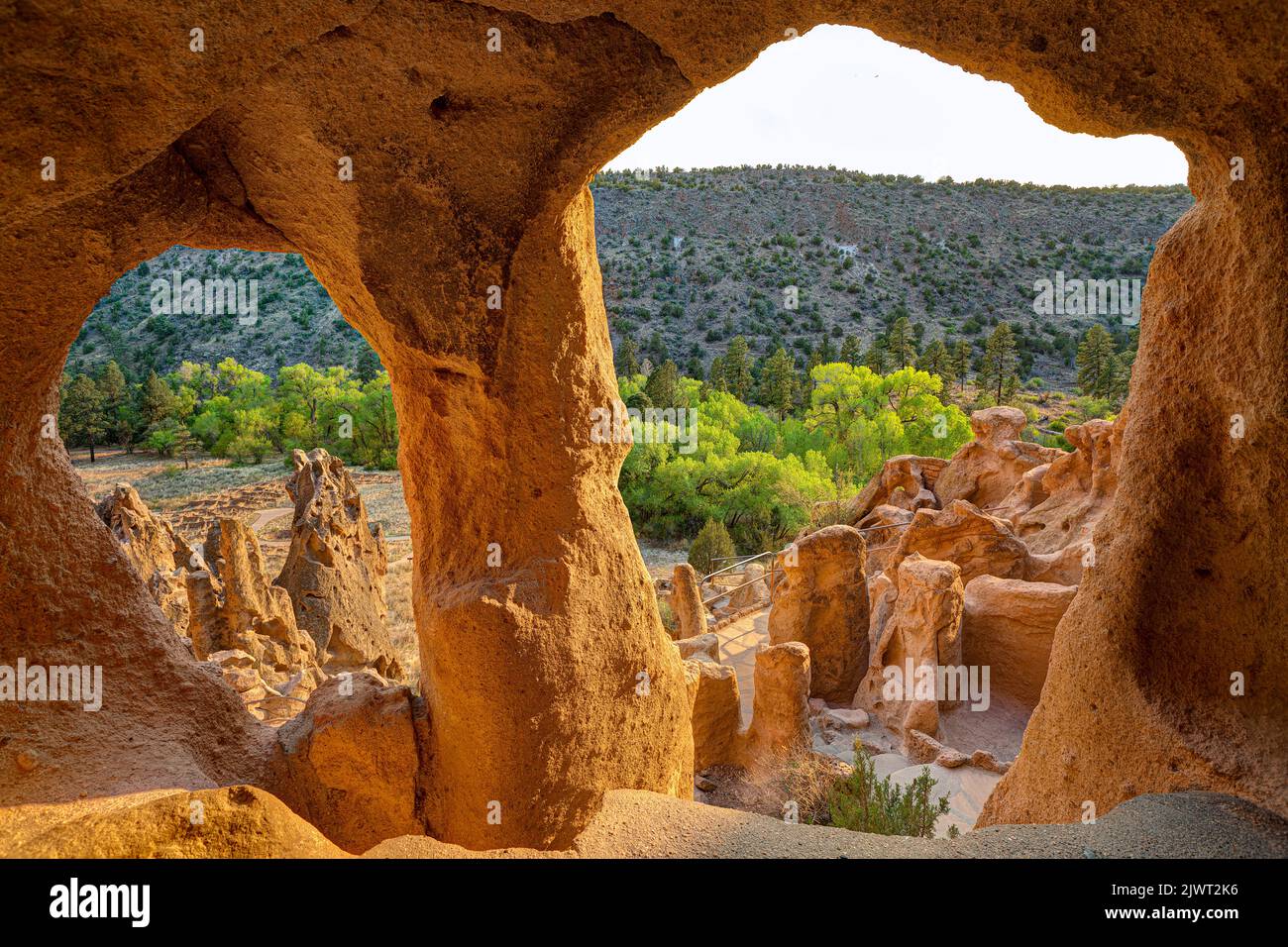 View from Talus House Cave, Cliff Dwellings, Bandelier National ...