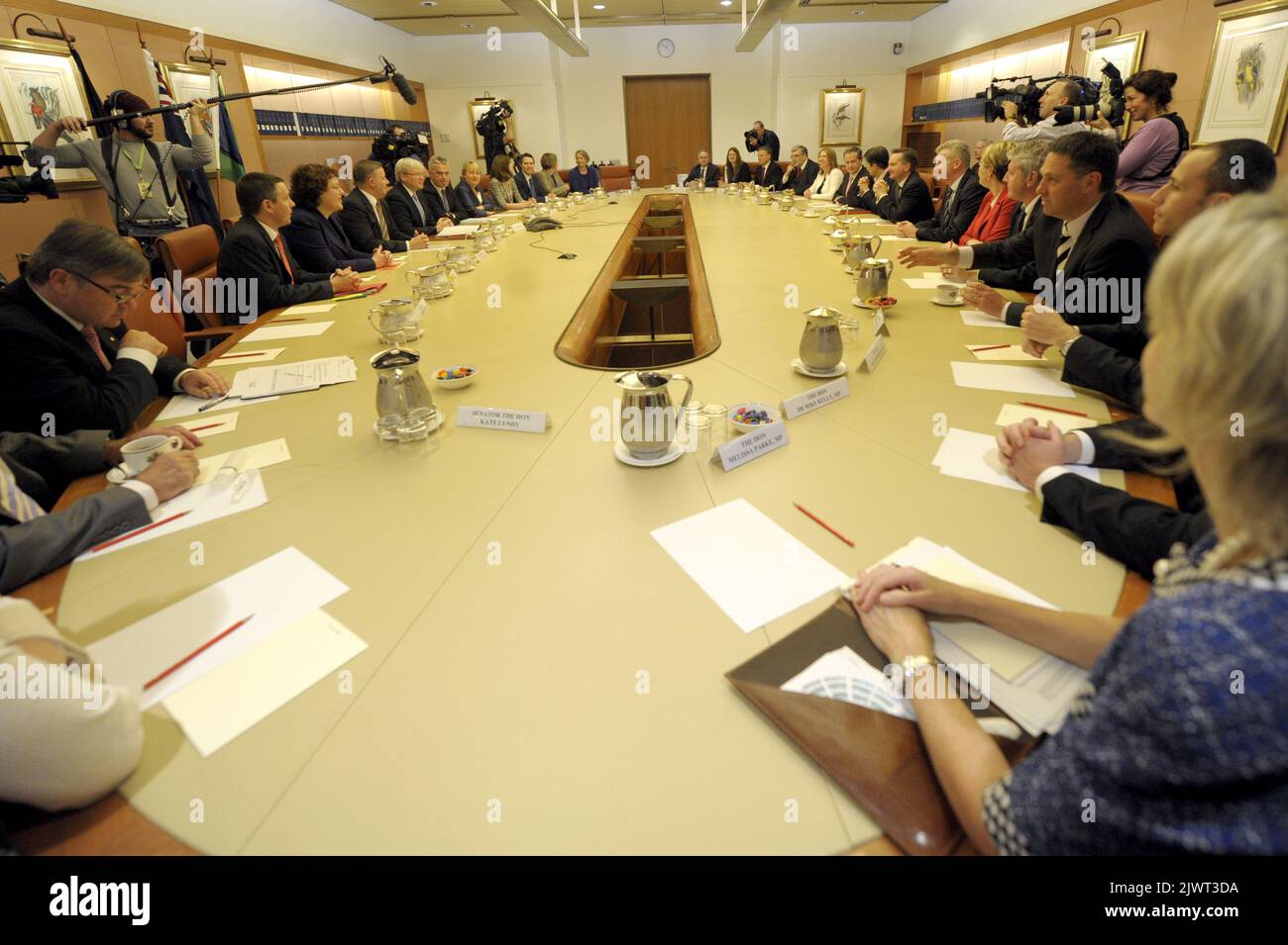 The first ministry meeting of the new look government gets under way in ...