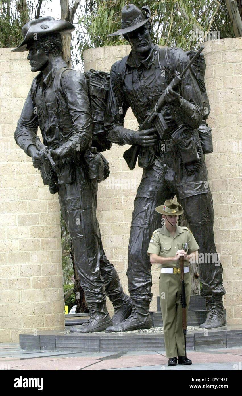 PA PHOTOS/AAP - UK USE ONLY: Member of the catafalque party stands at ...