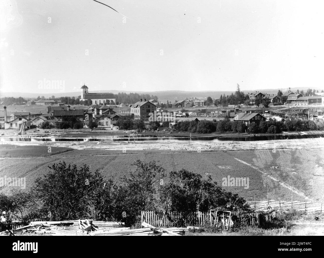 View in Ockelbo against the church before the fire. Vy i Ockelbo mot ...