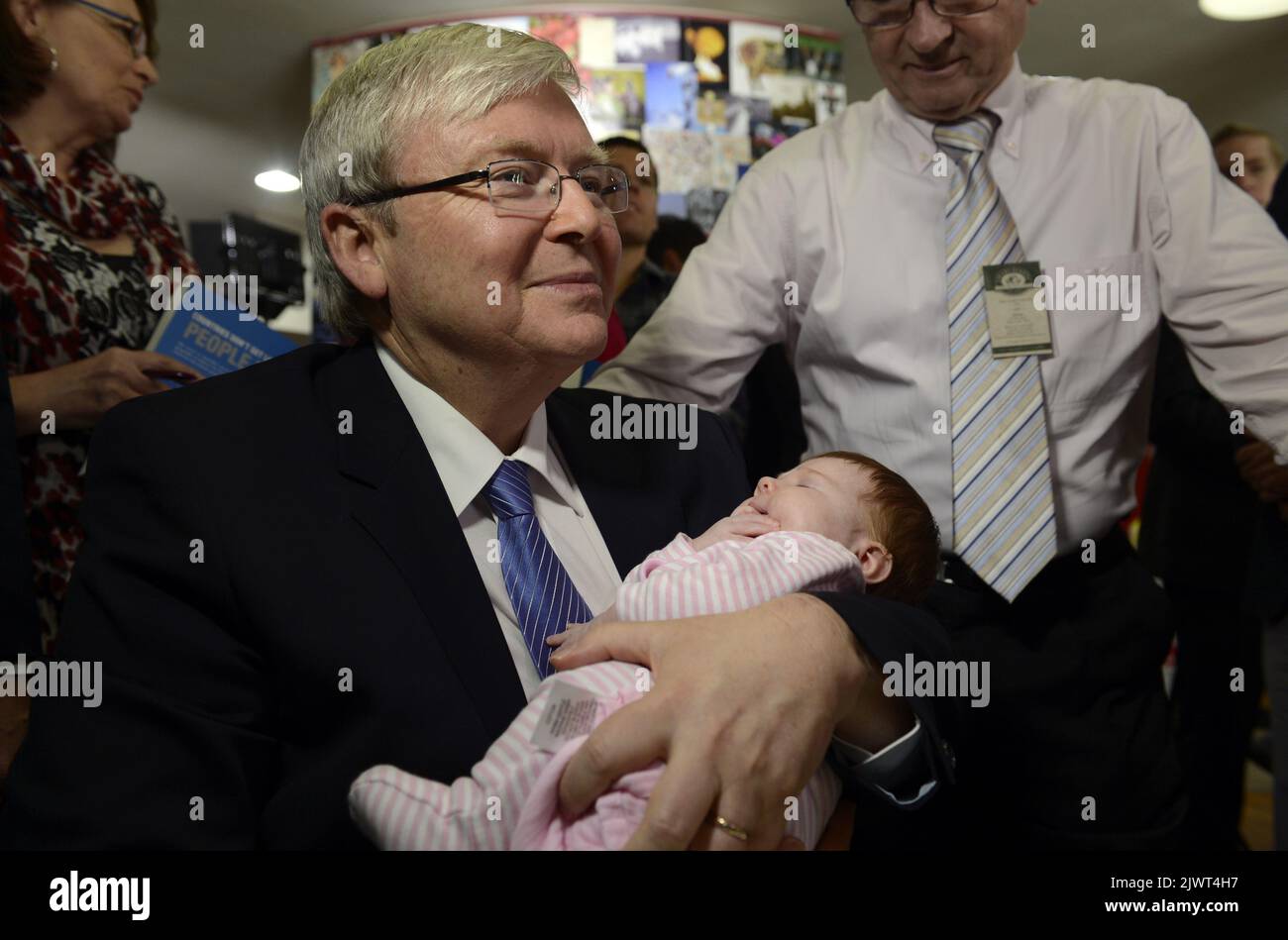 Prime Minister Kevin Rudd holds 6-week old Evie Brough at the Mary Ryan ...