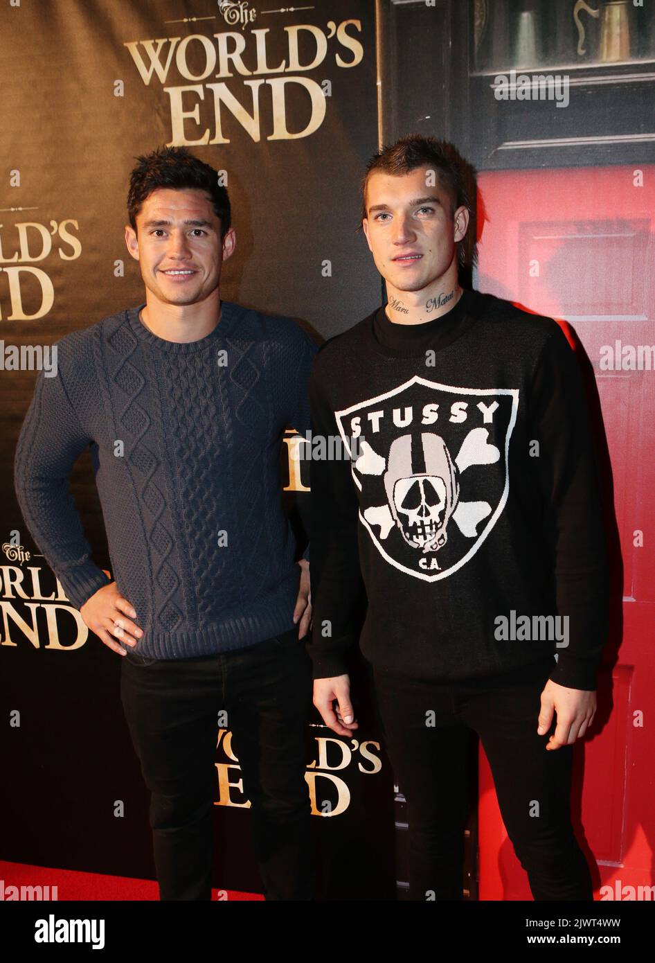 AFL football players Aaron Edwards and Dustin Martin at the red carpet arrivals for the ...