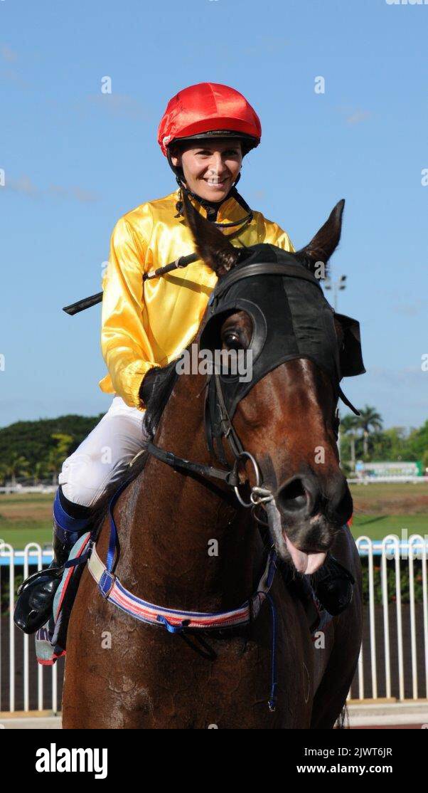 Supplied undated image obtained Tuesday, Aug. 6, 2013 of jockey Simone ...