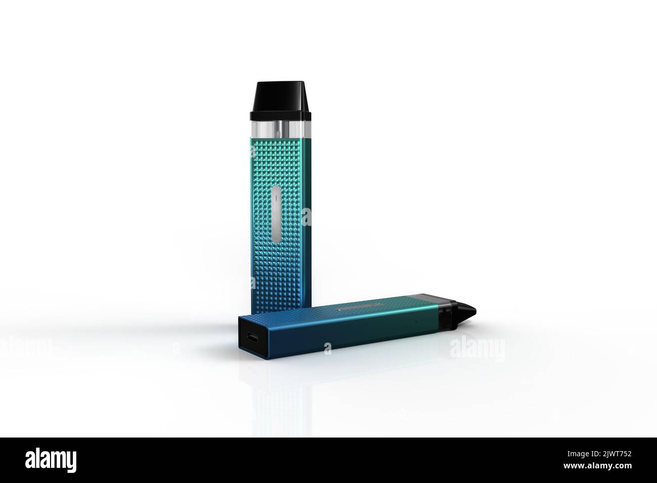 Blue and Green Metallic Electronic Vape Scene Illustration isolated on ...