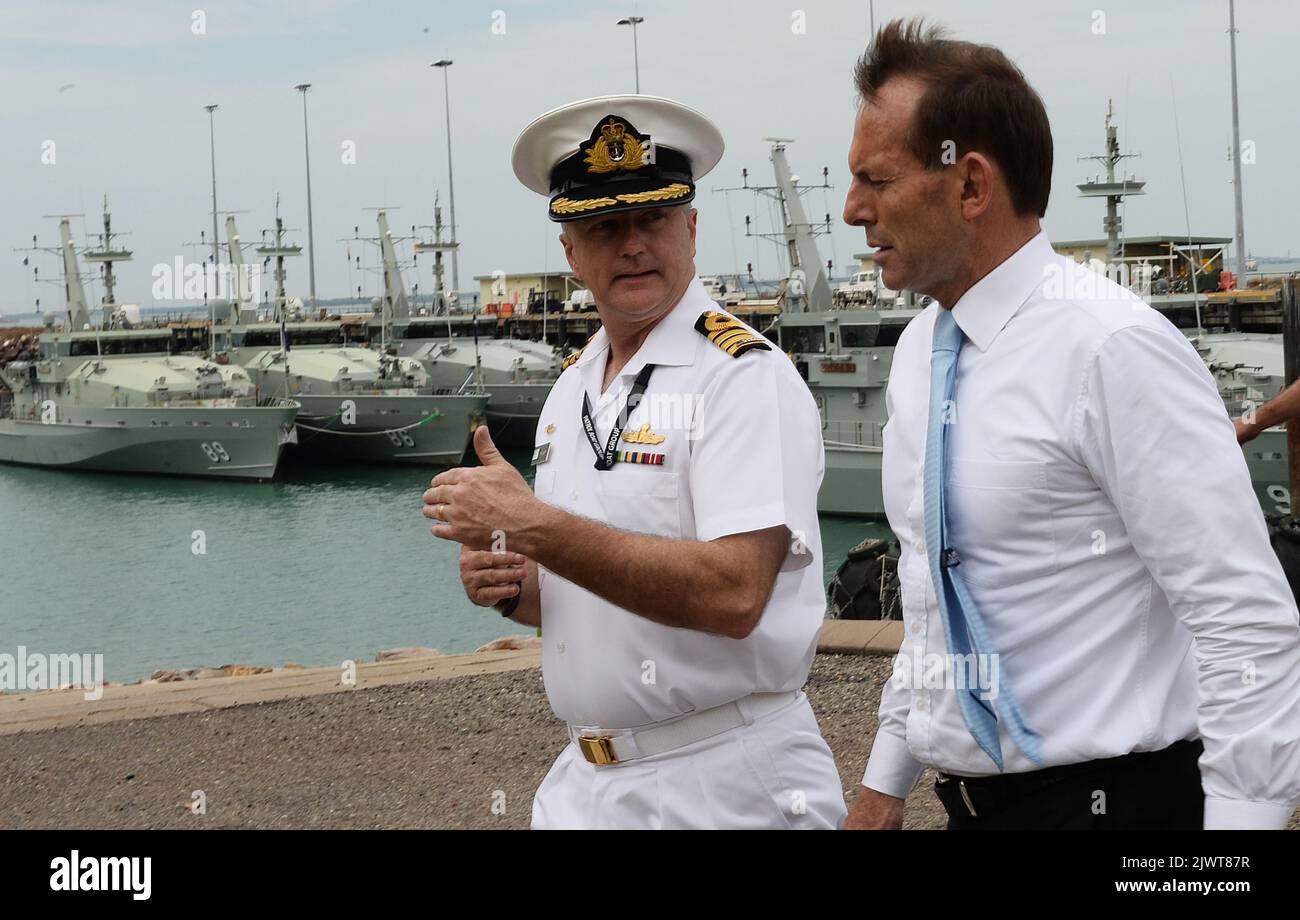 Opposition Leader Tony Abbott tours HMAS Coonawarra with the captain of ...