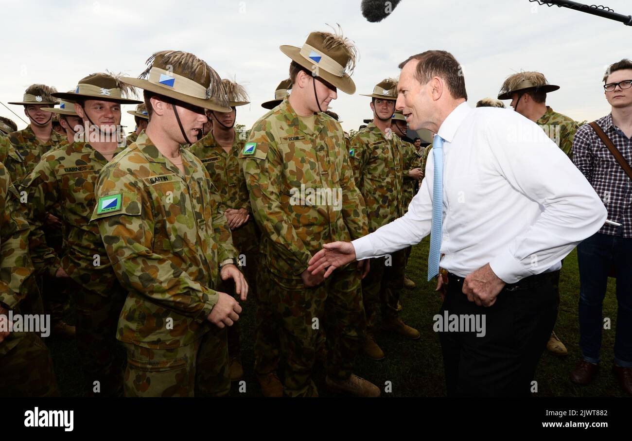 Tony Abbott speaks to army personnel at the Robertson barracks in ...