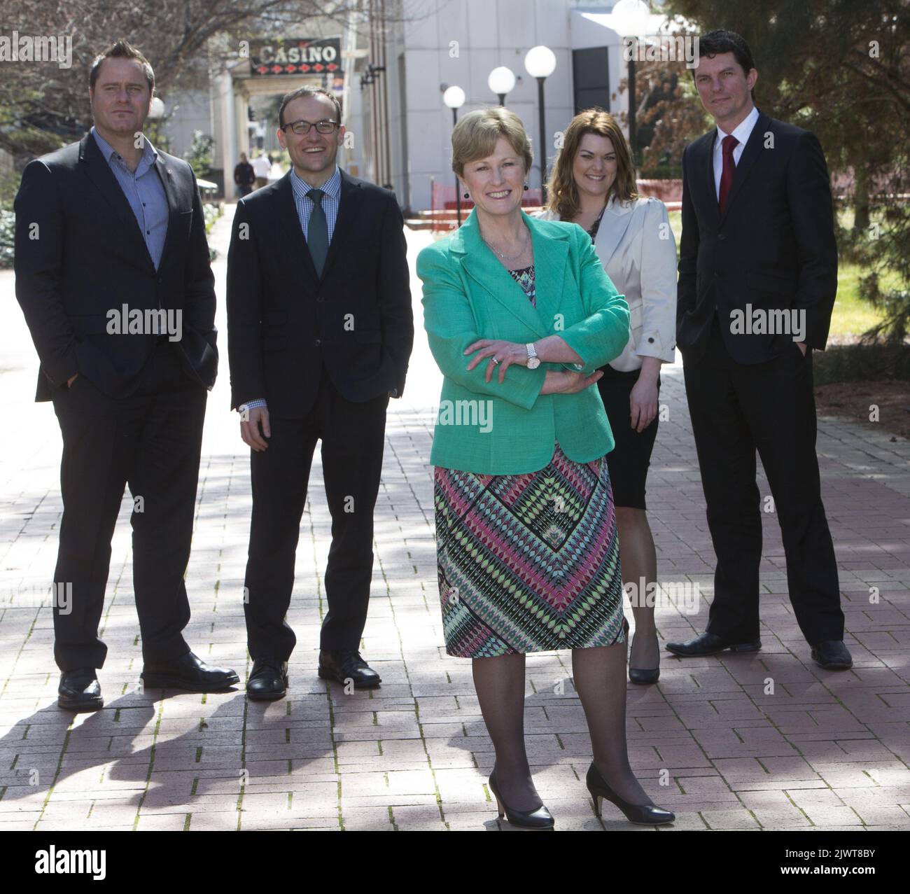 After the campaign launch the Greens politicians pose for photographs ...