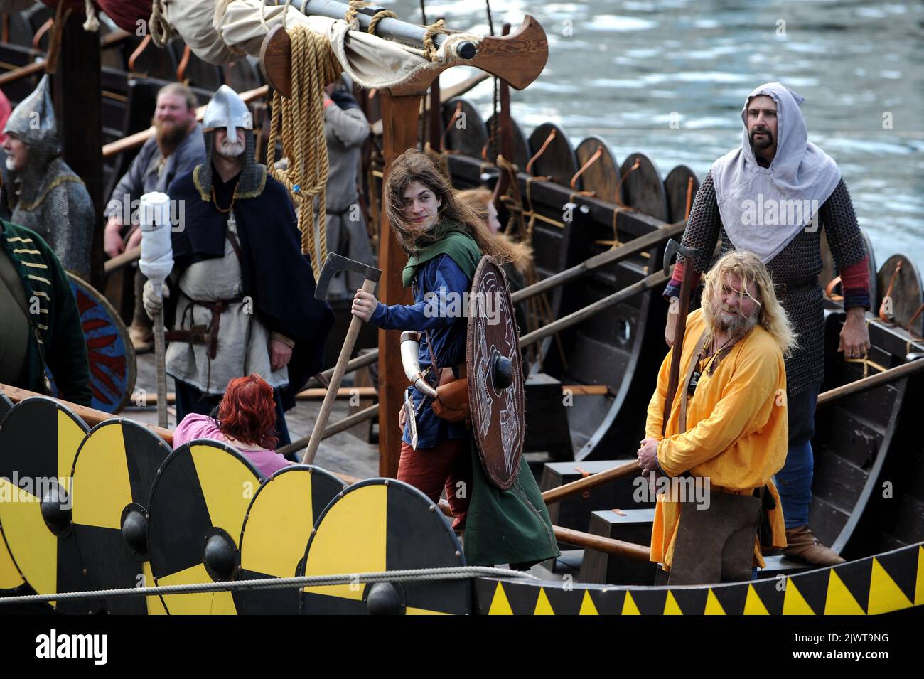 Actors dressed as vikings take part in a media preview for the ...