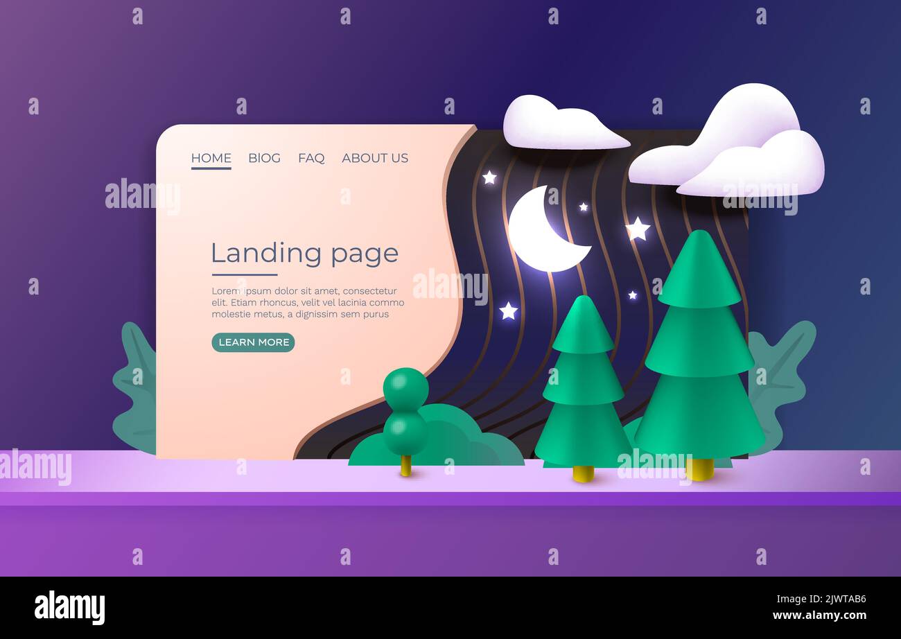 Landing page forest landscape, nature scene, website poster. Vector ...