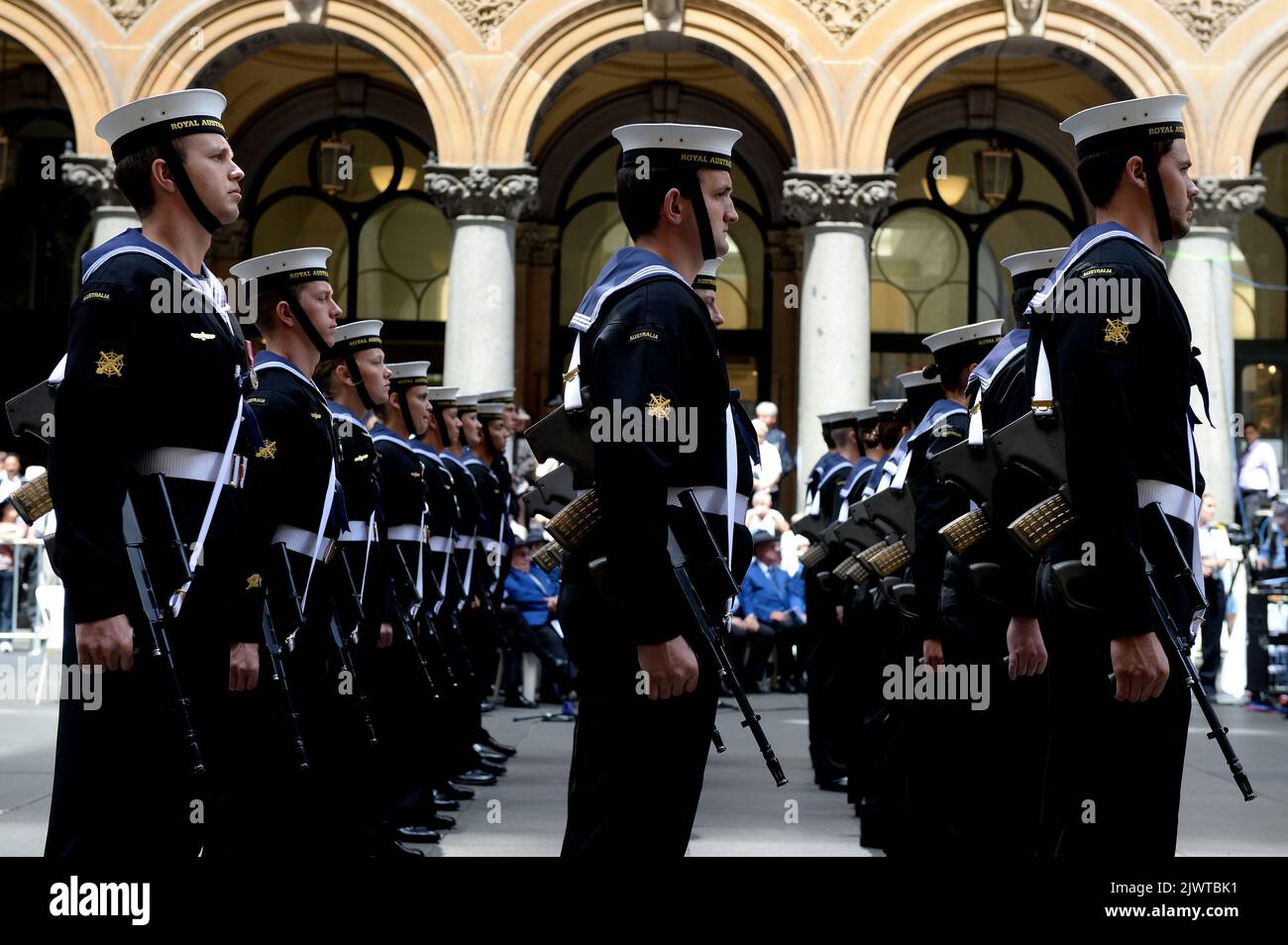 Members of the Royal Australian Navy guard attend the Navy Memorial ...