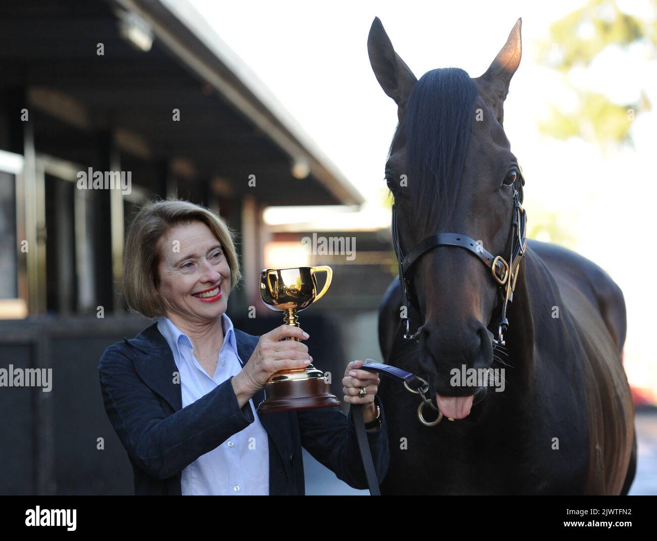 Trainer Gai Waterhouse poses for photos with Melbourne Cup winning ...