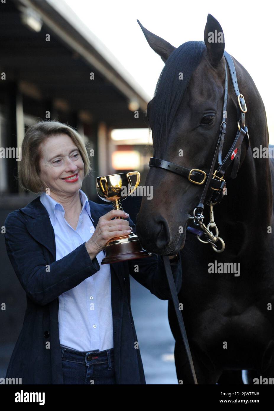 Trainer Gai Waterhouse poses for photos with Melbourne Cup winning ...