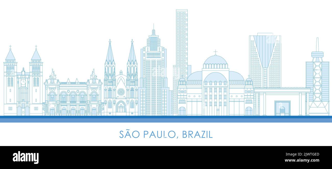 Outline Skyline panorama of city of Sao Paulo, Brazil - vector ...