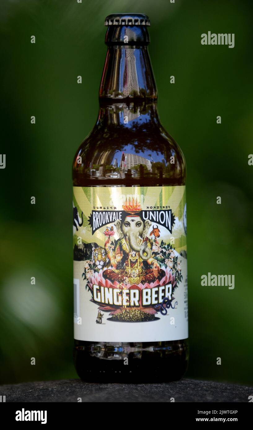 A Brookvale Union craft brewery bottle of alcoholic ginger beer with ...