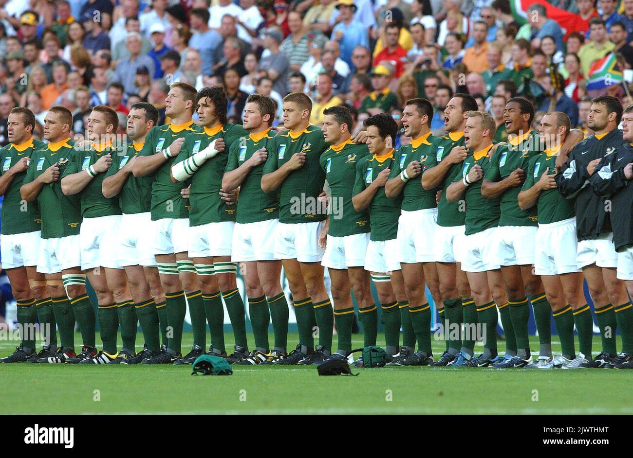 The South African team sing their national anthem ahead of tonight's ...