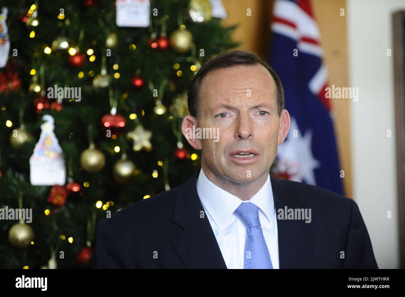 Prime Minister Tony Abbott at the launch of the Kmart Christmas tree in ...