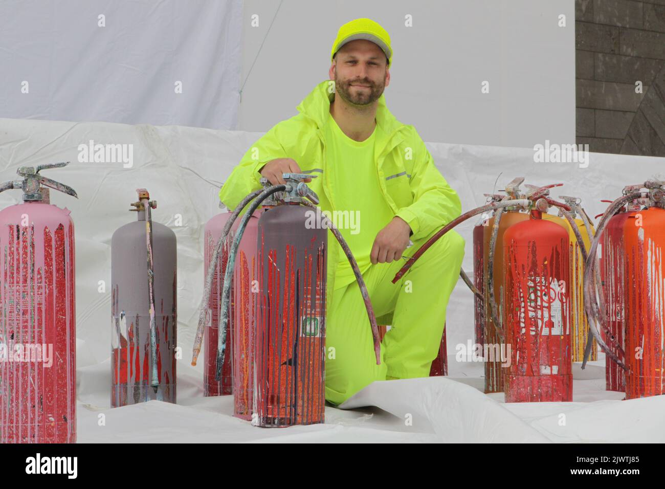 Artist Ash Keating paints a 19 meter x 7.5 metre art instillation on ...