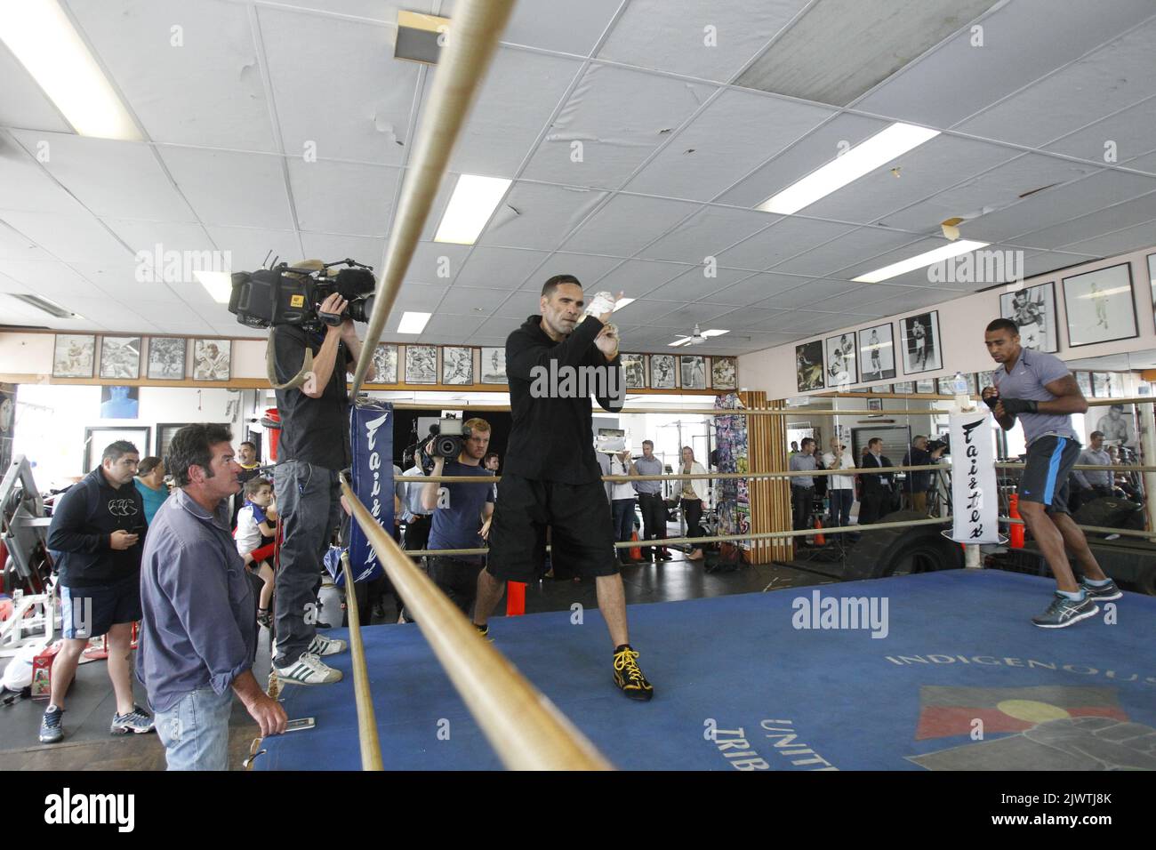 Boxer Anthony Mundine, training at his father's gym in Redfern, before ...