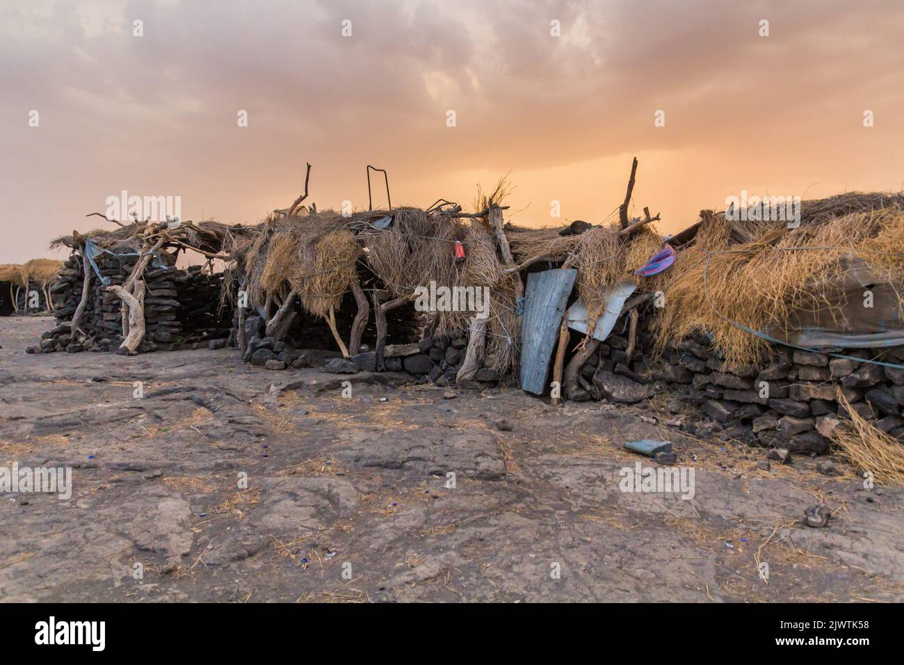 Evening in Dodom village under Erta Ale volcano in Afar depression ...