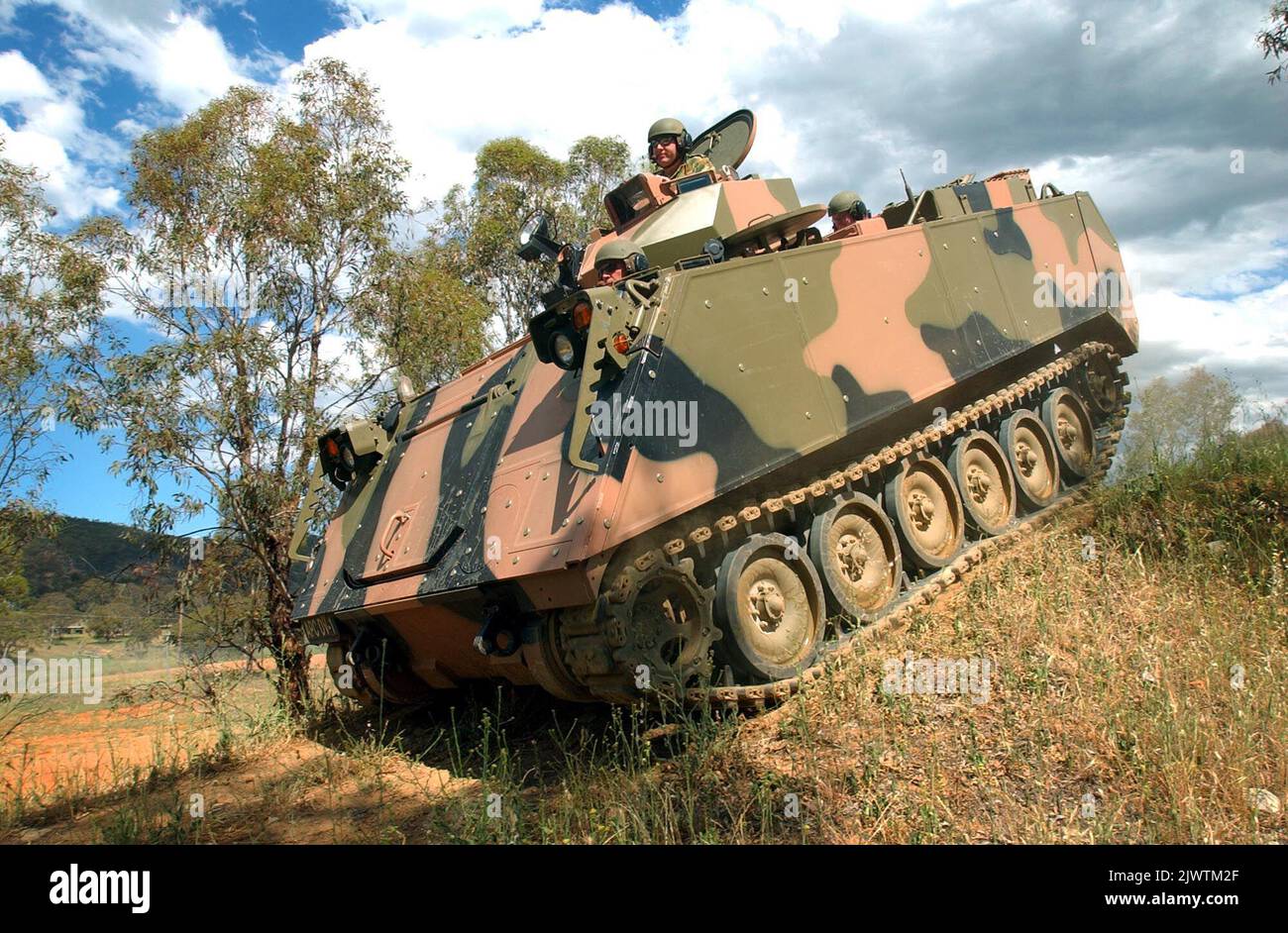 Cross country trials of the newly upgraded M113AS4 Armoured Personnel ...