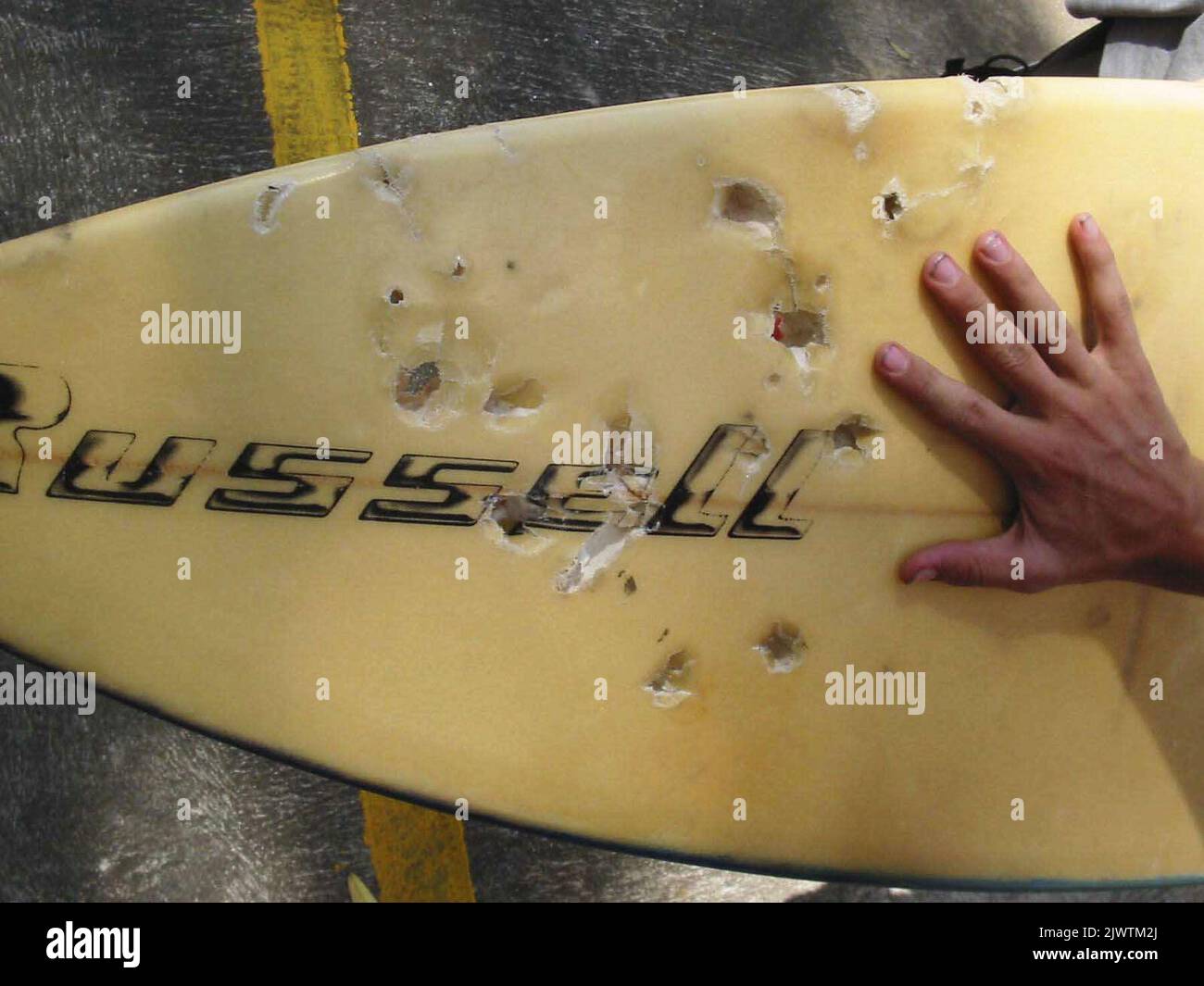 Australian teenager Matthew Goodall, poses with the surfboard he claims ...