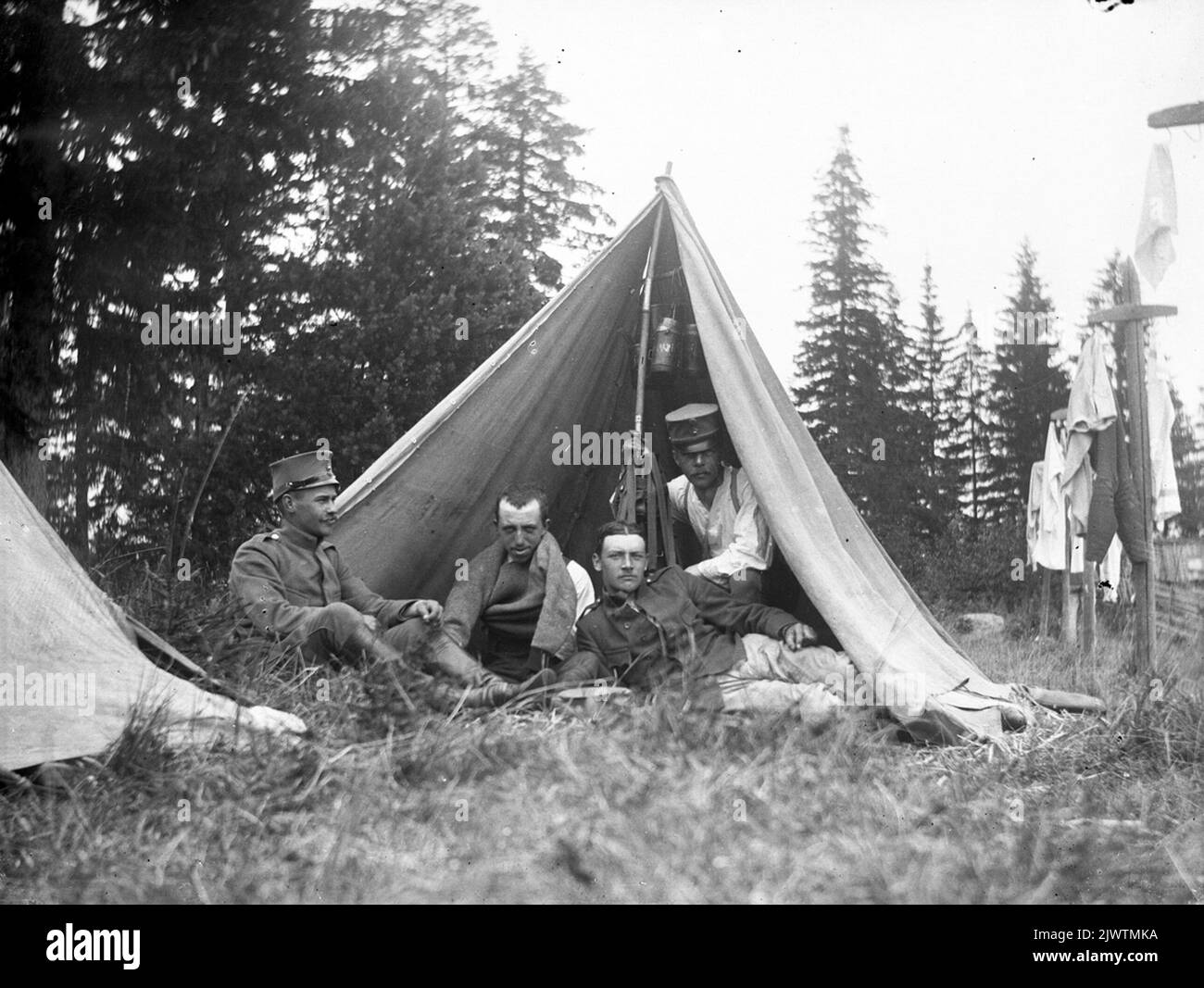 Camp life in tent Black and White Stock Photos & Images - Alamy