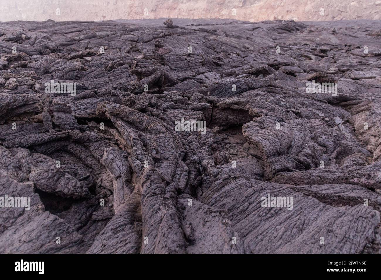 Lava fields in Erta Ale volcano crater in Afar depression, Ethiopia ...