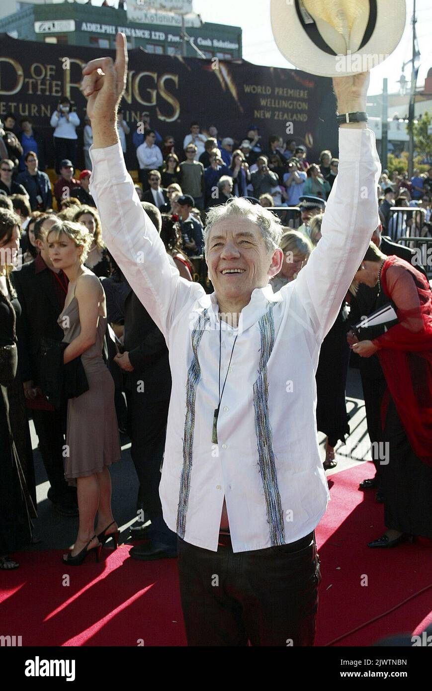 Actor Sir Ian McKellen poses on the red carpet before the world ...