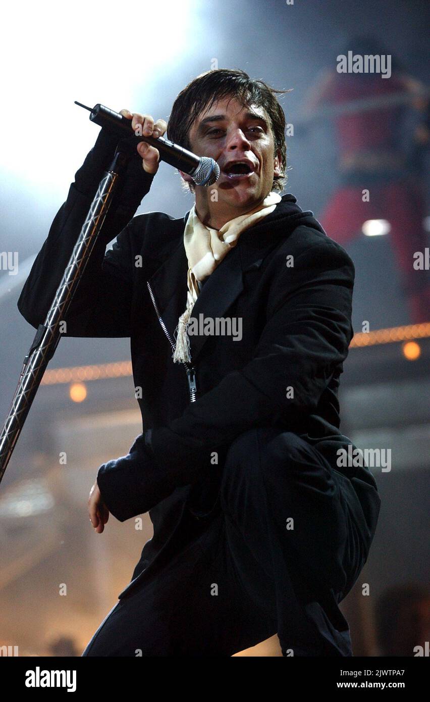 British pop star Robbie Williams performs at Telstra Dome in Melbourne ...