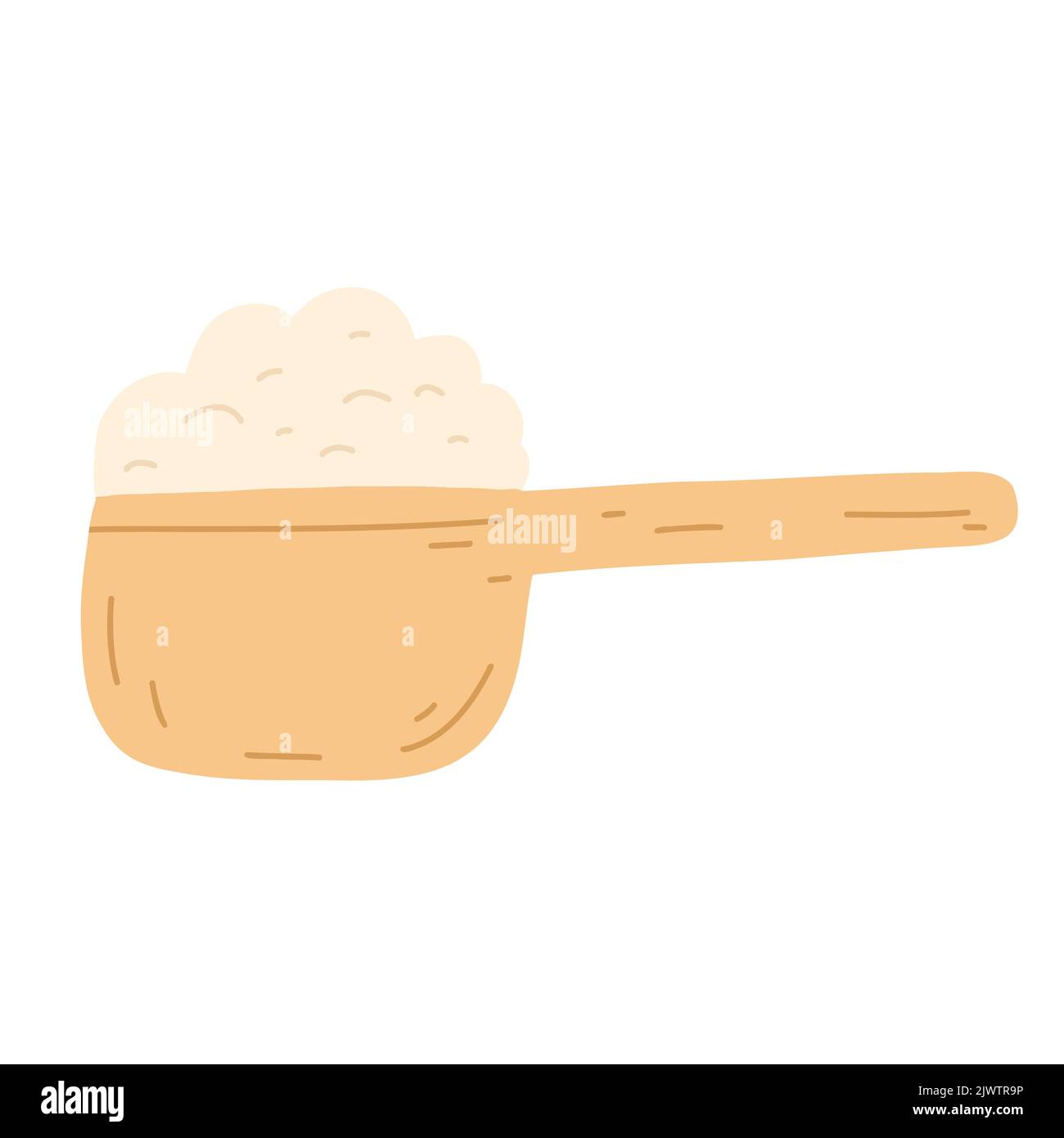 Wooden scoop with flour in hand drawn flat style. Vector illustration ...