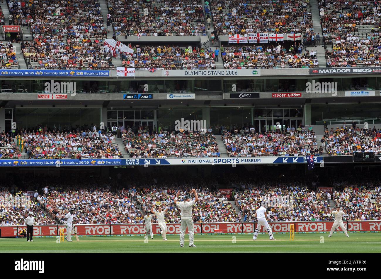 General view of Australia players celebrating after dismissing England ...