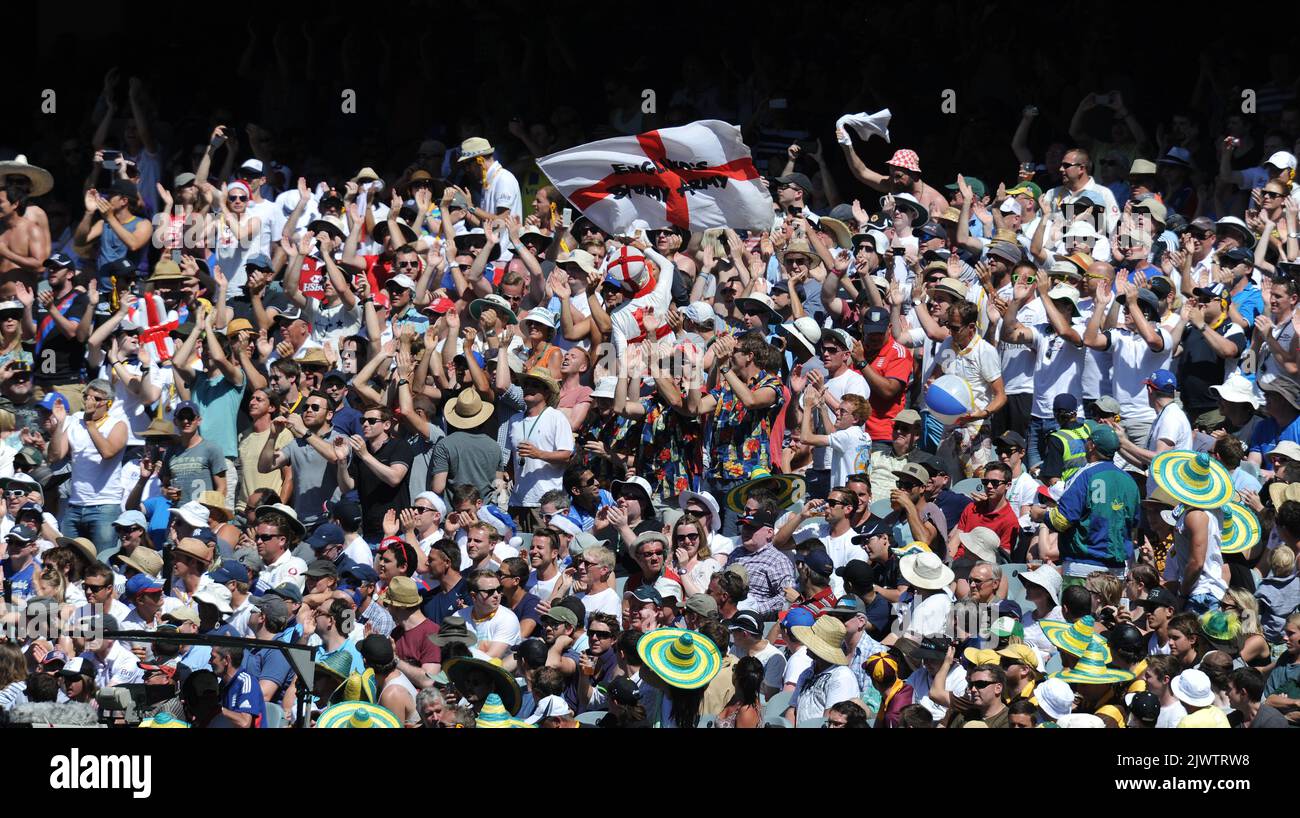 The barmy army England cricket fans in full voice during the match. NO ...