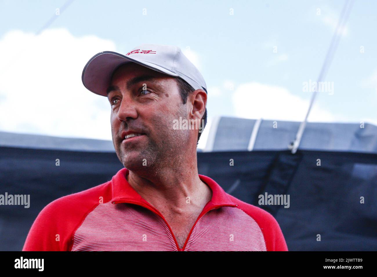 Skipper of Wild Oats, Mark Richards steps foot on solid ground at the ...