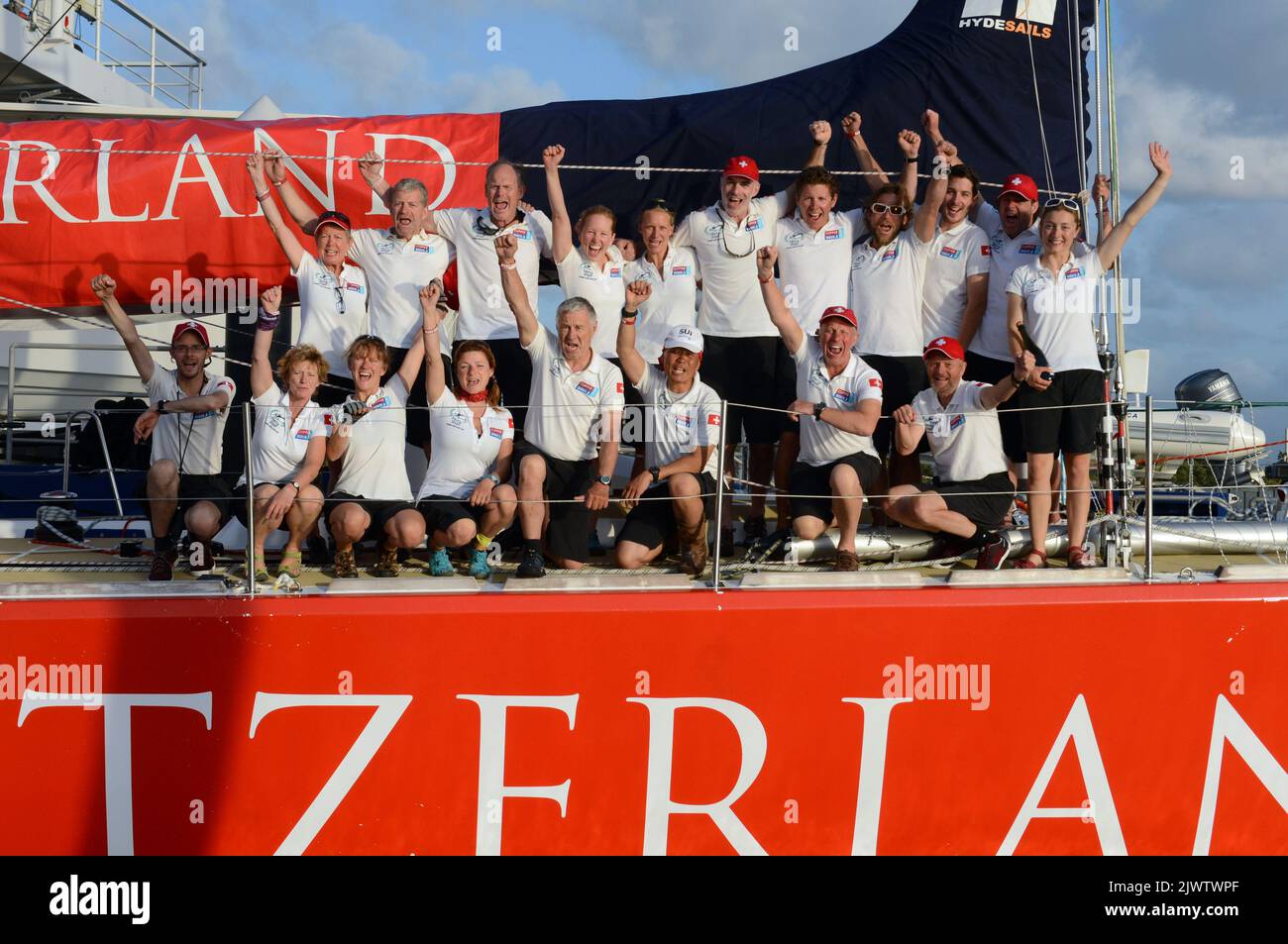 The crew of Clipper Round the World Yacht Race boat Switzerland ...