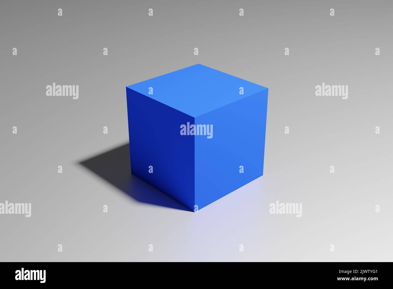 3D rendering of a blue cube box with shadow in perspective view on a ...