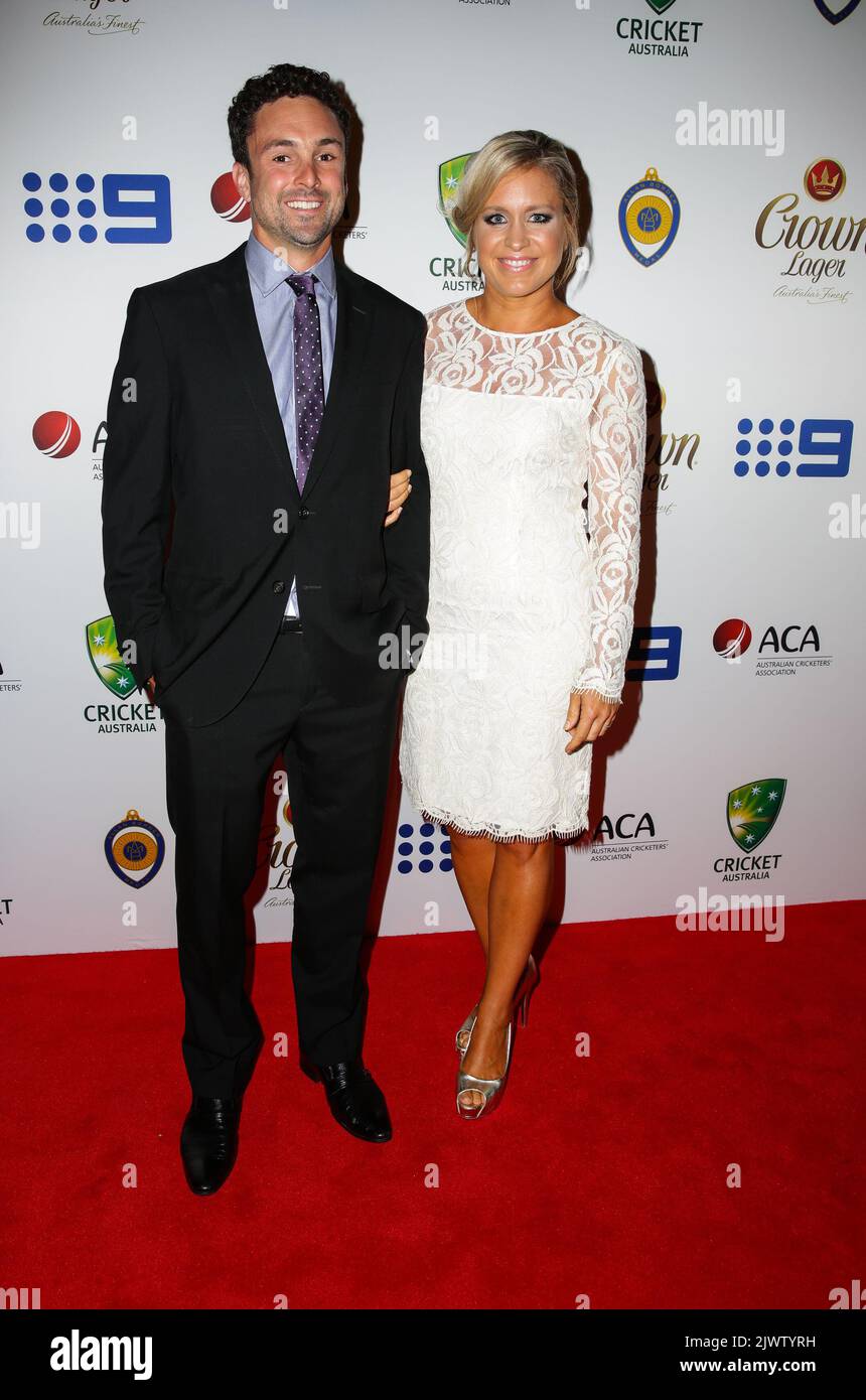 Ed Cowan and Virginia Lette pose on the red carpet at the 2014 Allan ...