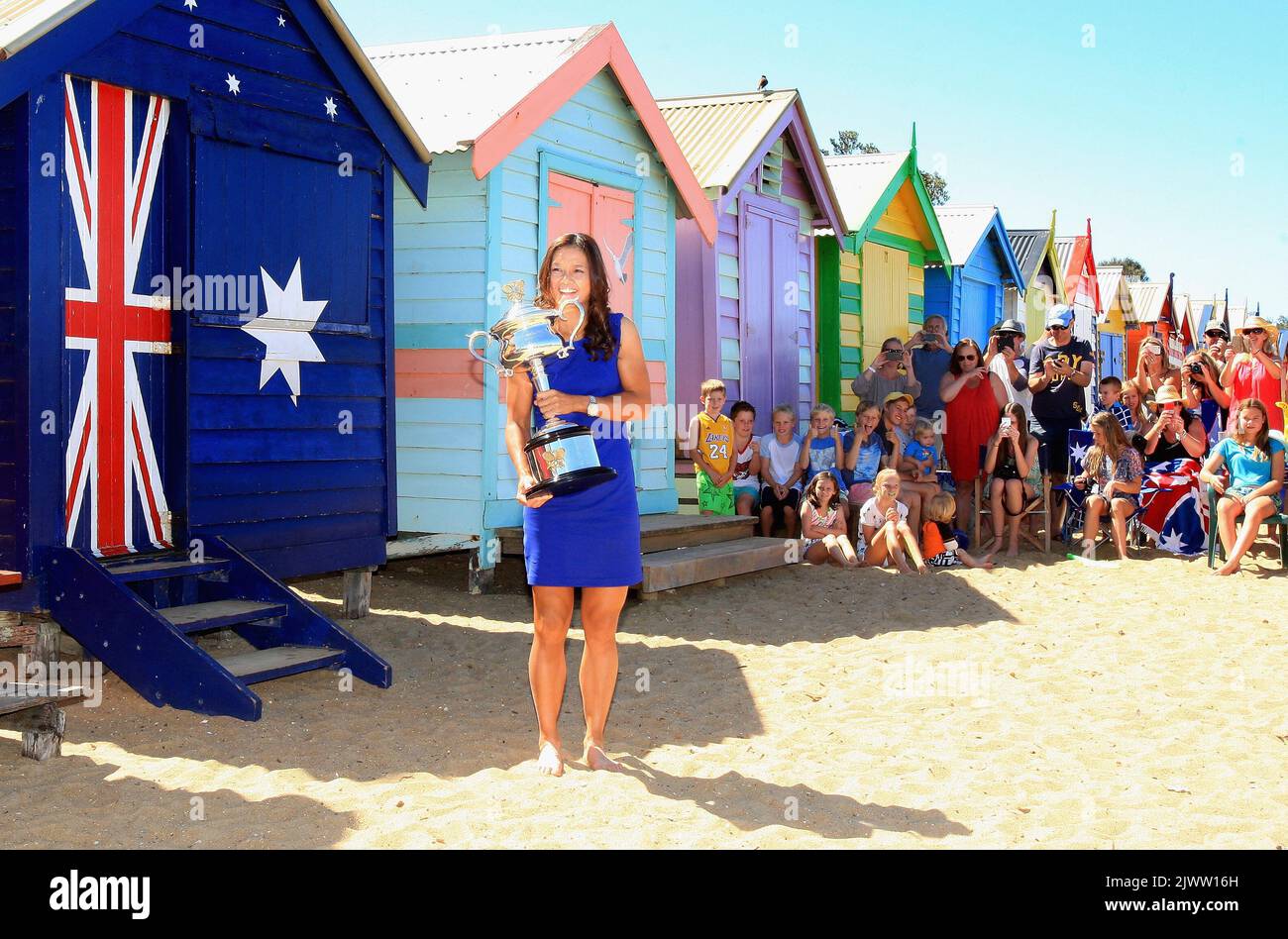 Australian Open Champion Li Na poses with her trophy at the Brighton ...
