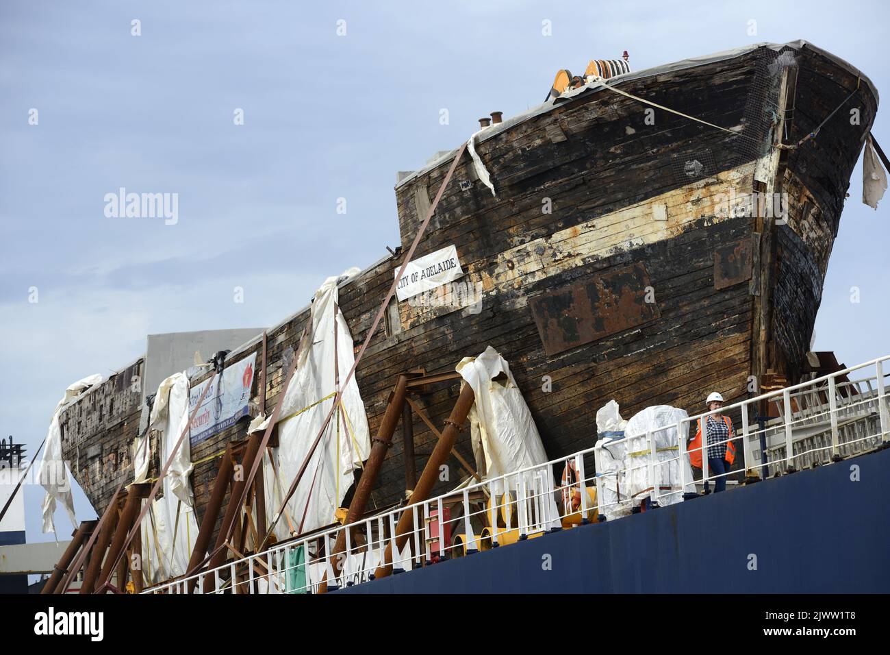 The historic old "City of Adelaide" clipper ship on board the heavy ...