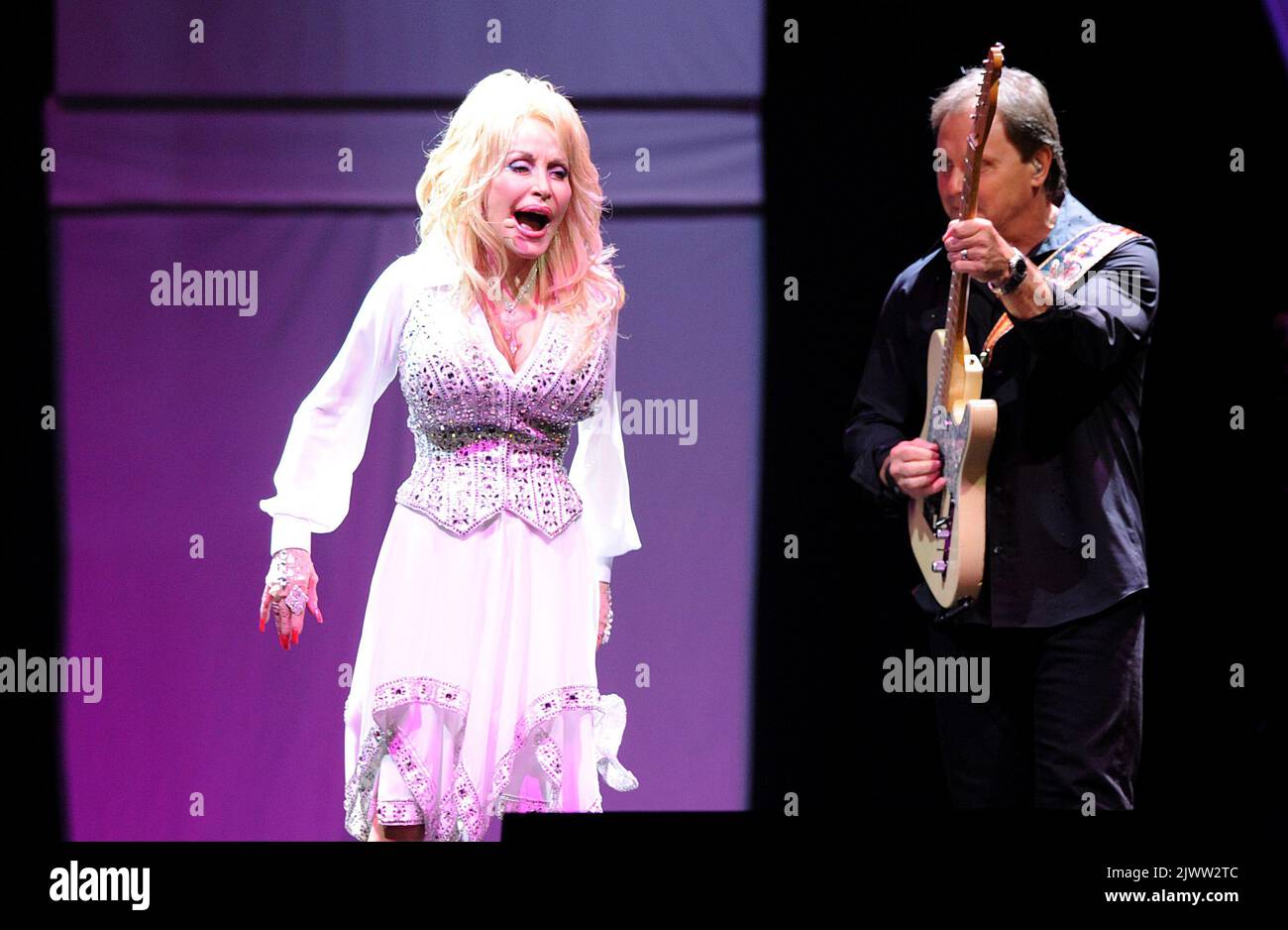 American entertainer Dolly Parton on stage during the start of her Blue ...