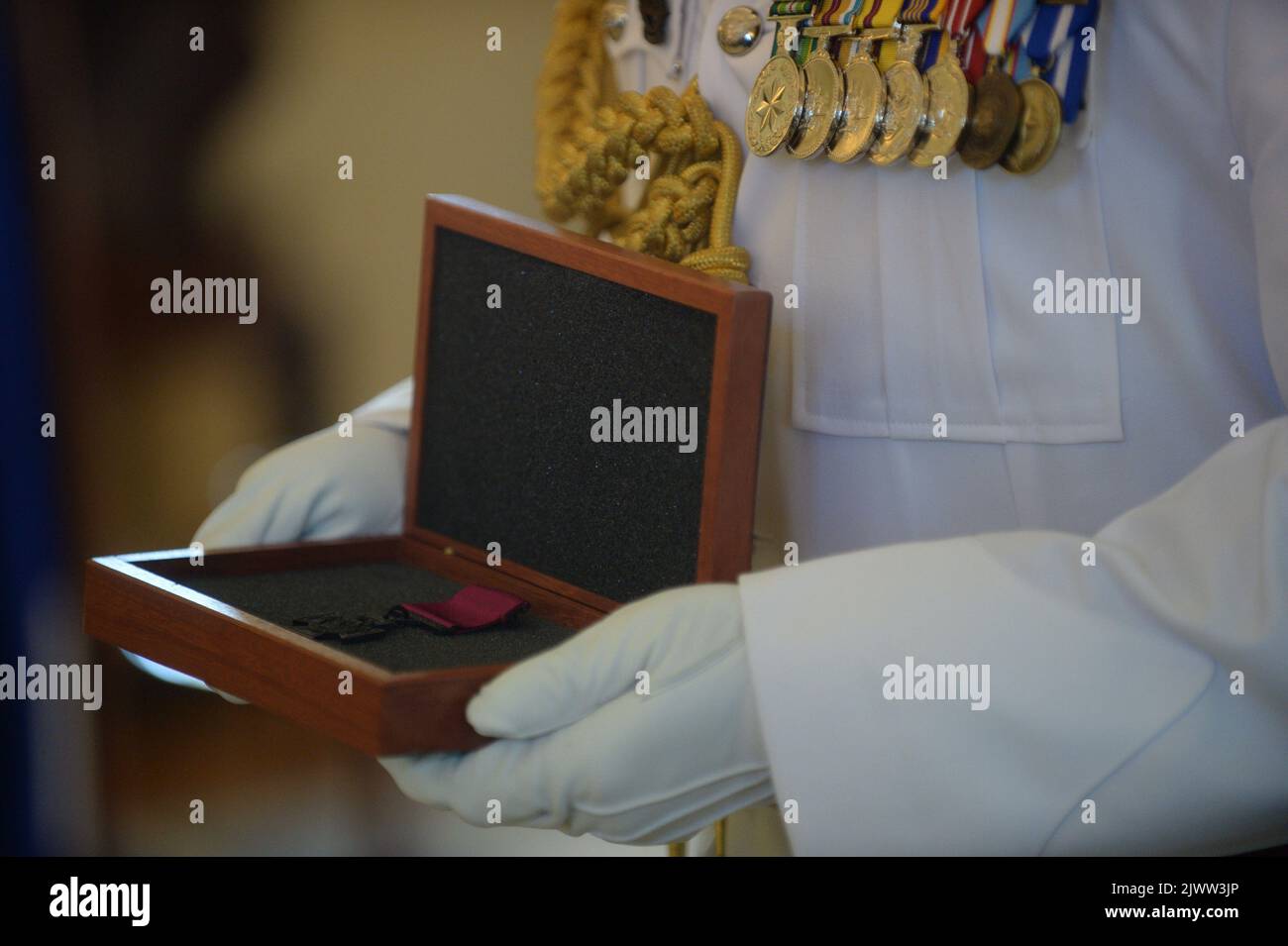 The Victoria Cross for the late Corporal Cameron Baird is seen during a ...